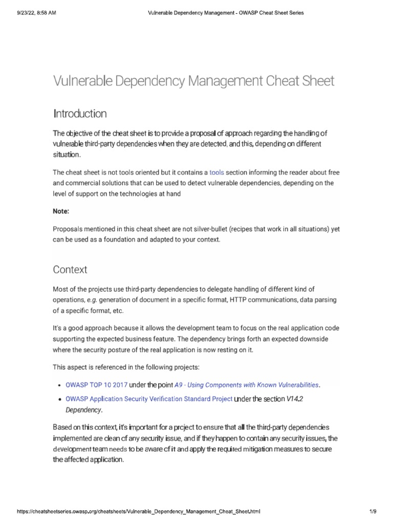 Vulnerable Dependency Management Cheatsheet | PDF Vulnerable Dependency Management Cheatsheet | PDF