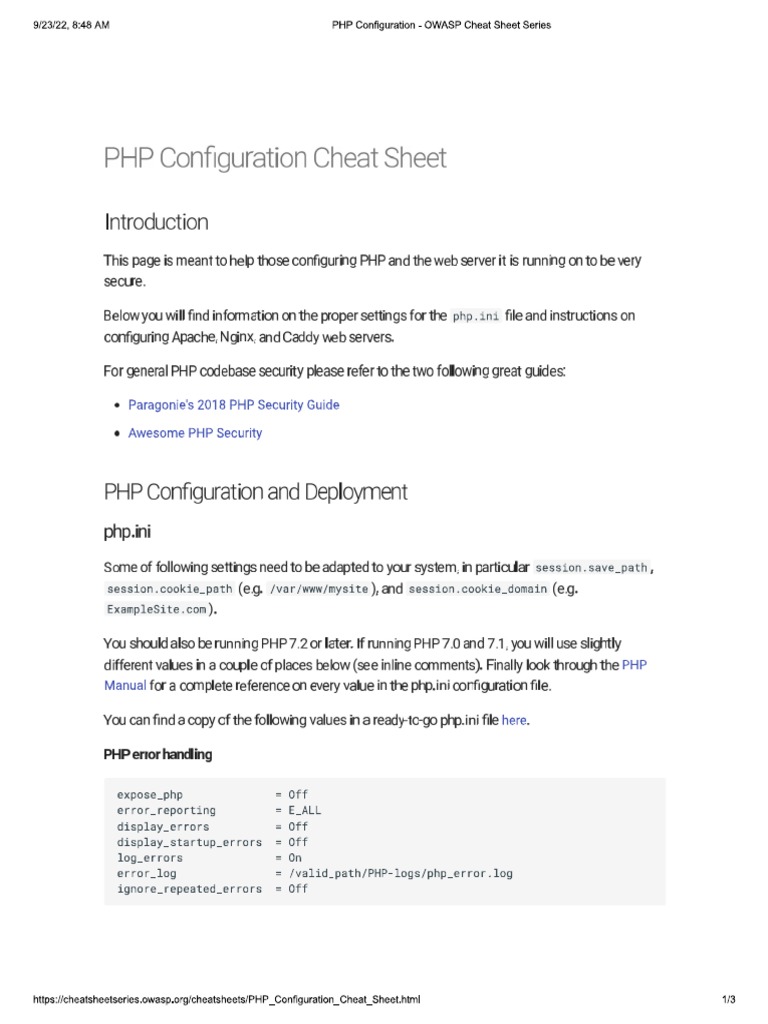 PHP Configuration Cheatsheet | PDF