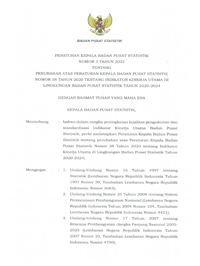 Lamp.1 - Perka BPS No. 3 Tahun 2022 Tentang Perubahan IKU BPS Tahun 2020-2024 | PDF