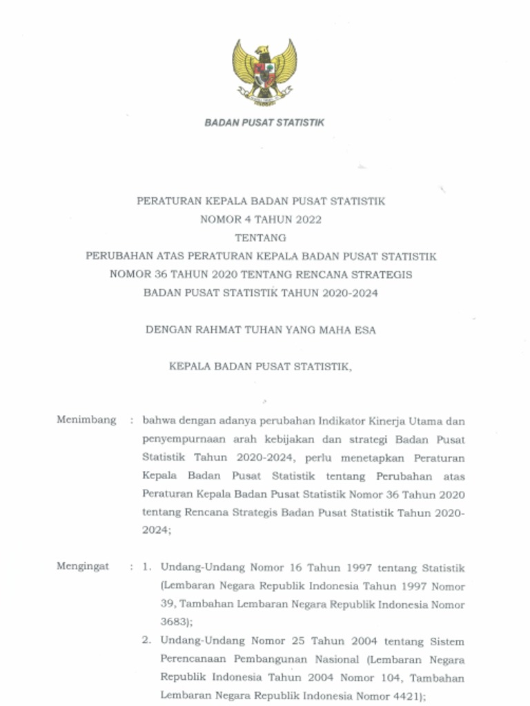 Lamp.1 - Perka BPS No. 4 Tahun 2022 Tentang Reviu Renstra BPS Tahun 2020-2024 | PDF
