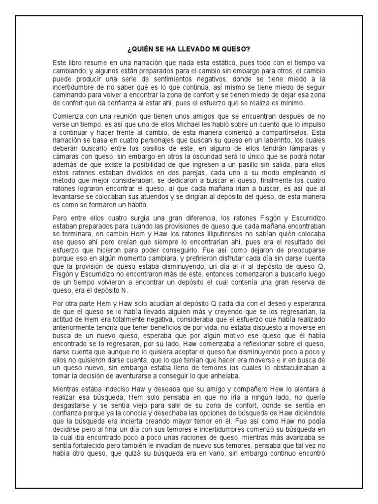 Quién Se Ha Llevado Mi Queso | PDF