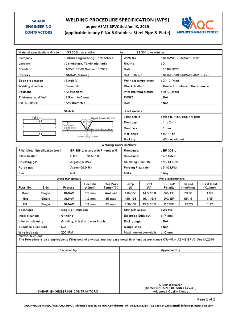 WPS 01 - Pipe - SS | PDF | Welding | Construction