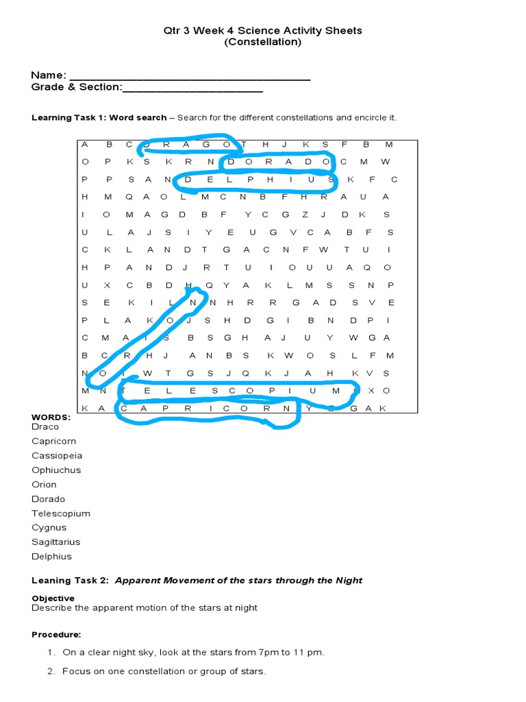 Edited - (Template) QTR 3 Week 4 Science Activity Sheets | PDF | Stars ...
