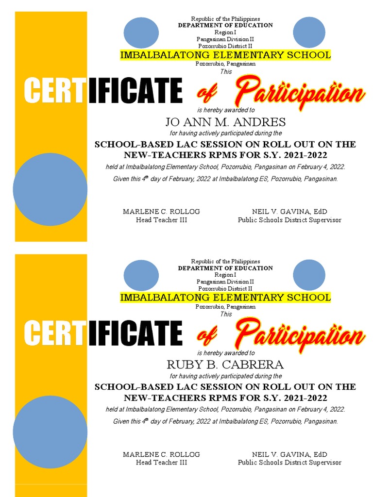 Teacher Awards for RPMS Training 2022 | PDF | Public Law | Social ...