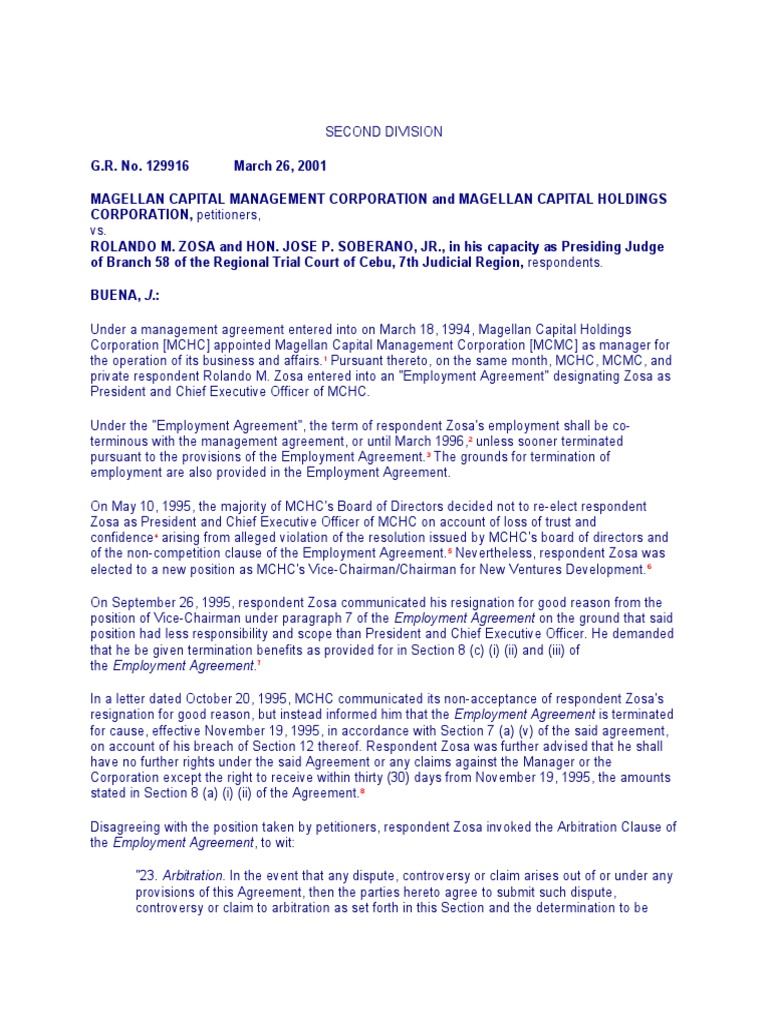 Magellan Capital Management Corporation VS Zosa | PDF | Arbitration ...