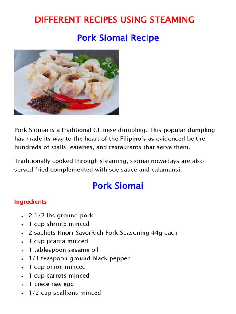 Different Recipes Using Steaming | PDF | Dumpling | Dough