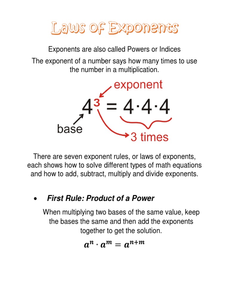 Exponent Rules Explained | PDF | Multiplication | Algebra