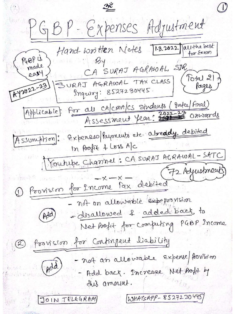 PGBP Expense Adjustment Sheet - Ay 2022-23 (Latest) | PDF