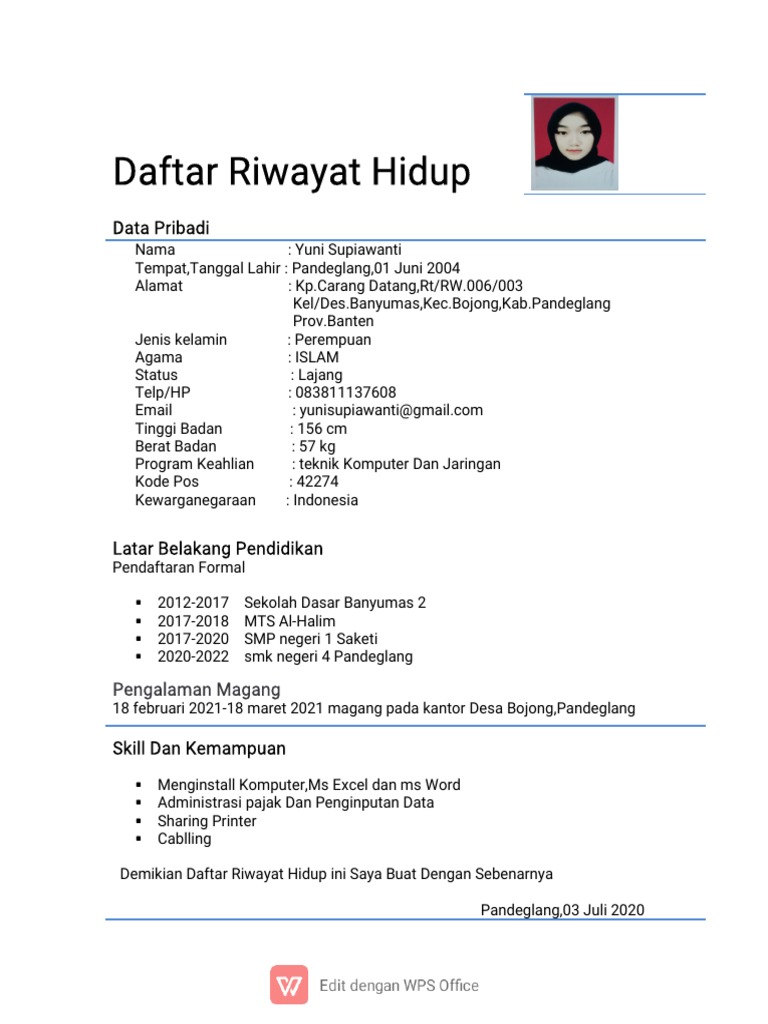 CV Surat Lamaran Pekerjaan Yuni | PDF
