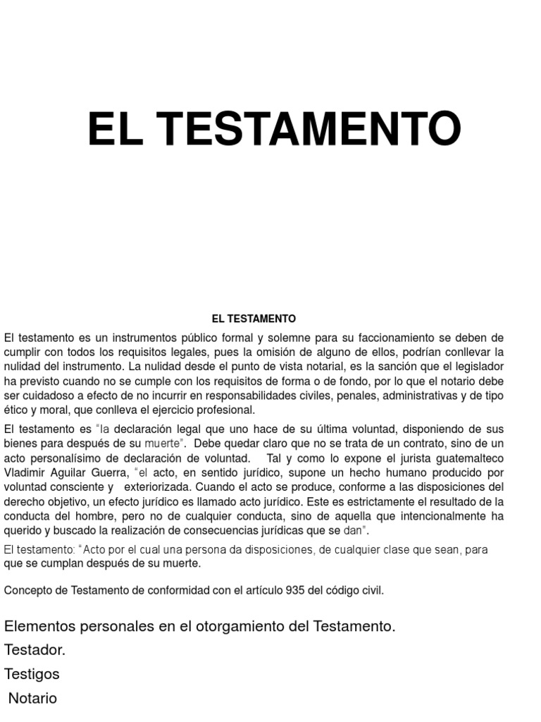 El Testamento | PDF | Voluntad y testamento | Herencia