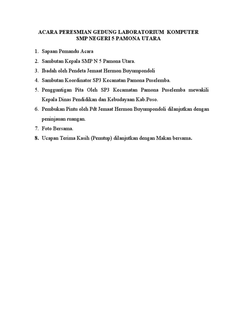 Acara Peresmian Gedung Laboratorium Komputer | PDF