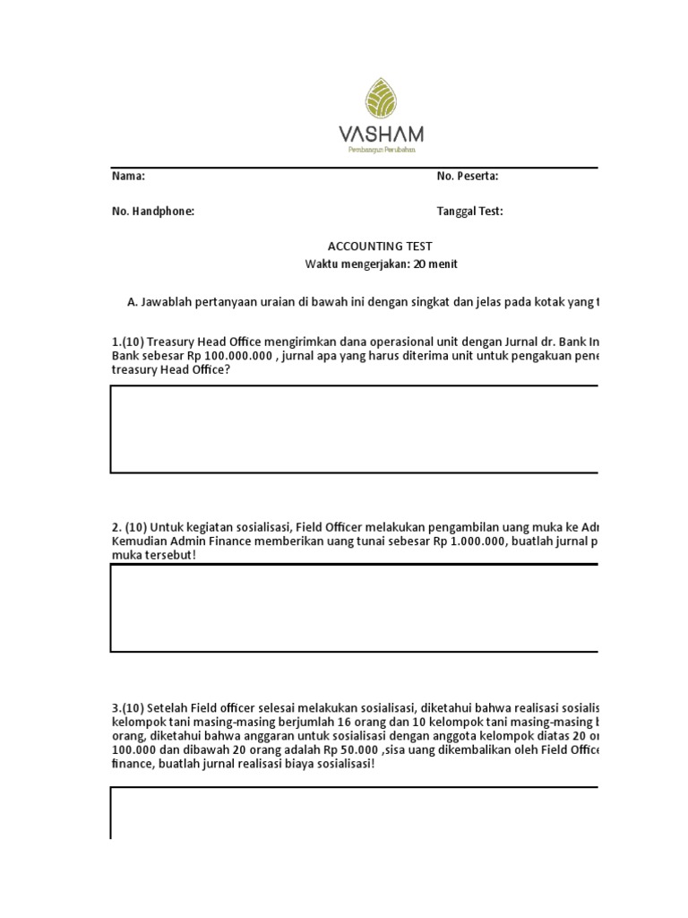 Ujian Akuntansi PT Vasham Kosa Sejahtera | PDF | Pengelolaan Keuangan ...