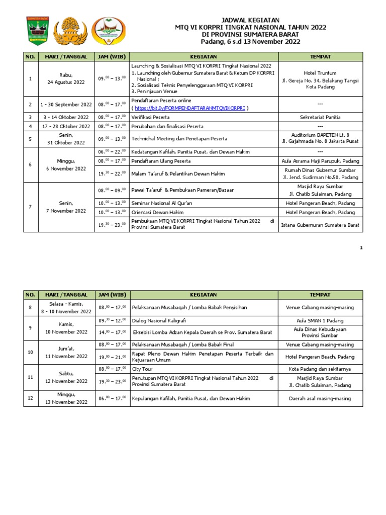Jadwal Kegiatan MTQ | PDF
