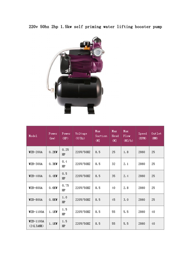 Self Priming Water Lifting Booster Pump | PDF | Pump | Mains Electricity