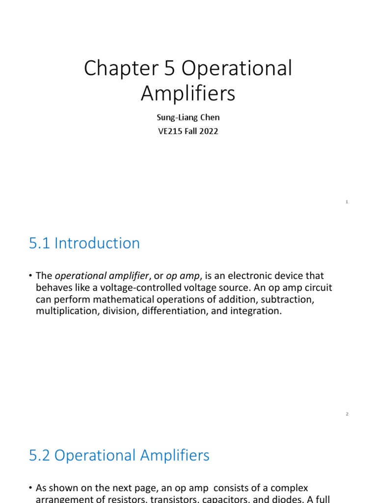 Chapter 5 Operational Amplifiers: Sung-Liang Chen VE215 Fall 2022 | PDF | Operational Amplifier ...