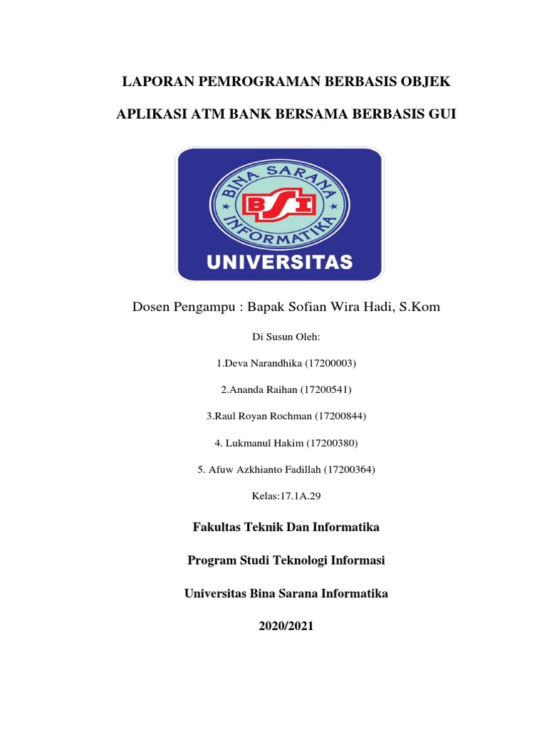 Laporan Final Project PBO Kelompok 3 ATM Bank Bersama Kelas 17.2A.29 ...
