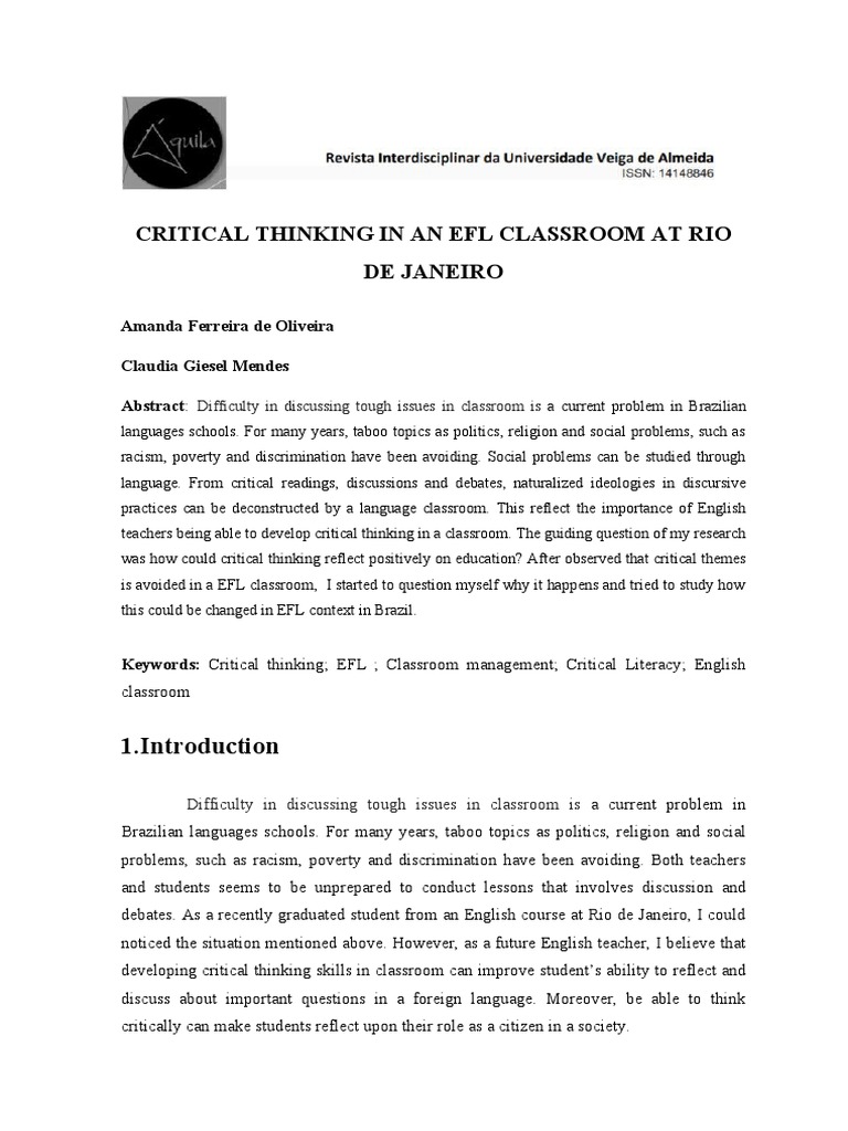 Critical Thinking in An Efl Classroom at Rio de Janeiro | PDF ...