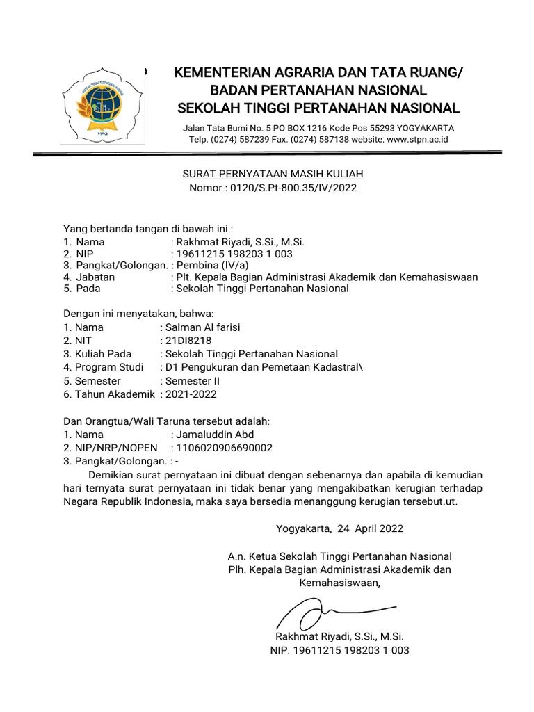 Contoh Surat Aktif Kuliah | PDF Contoh Surat Aktif Kuliah | PDF