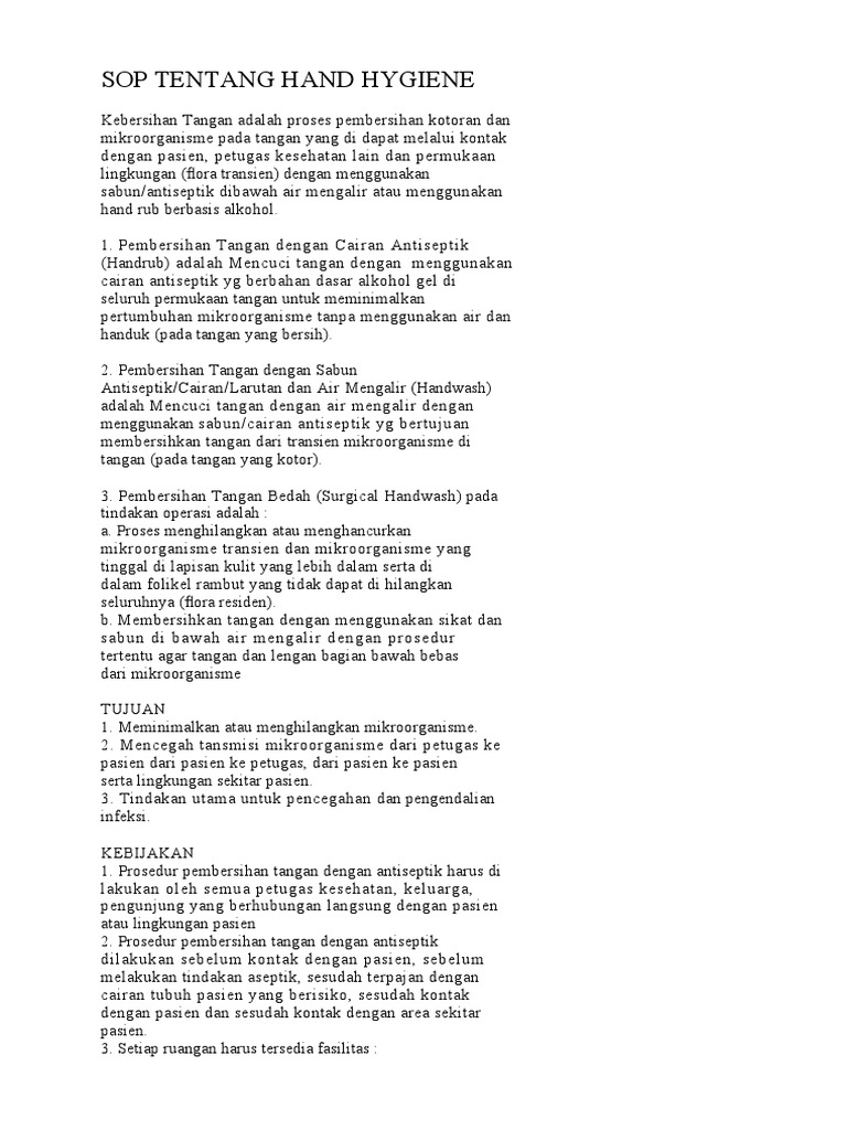 1 Sop Hand Hygiene | PDF