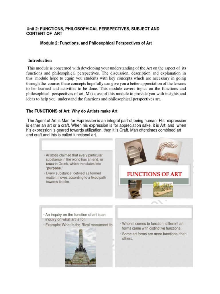 Unit 2 Module FUNCTIONS, PHILOSOPHICAL PERSPECTIVES, SUBJECT AND ...