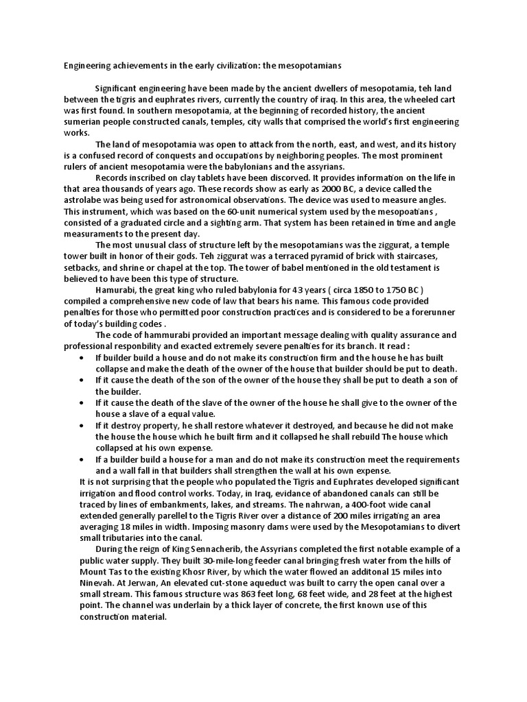 Engineering achievements in the early civilization | PDF | Mesopotamia ...