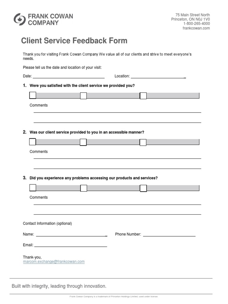 Company Client Service Feedback Form | PDF
