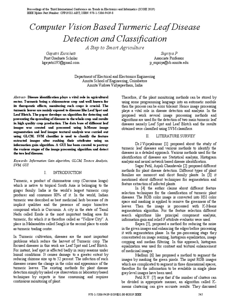 Computer Vision Based Turmeric Leaf Disease Detection and Classification A Step To Smart ...