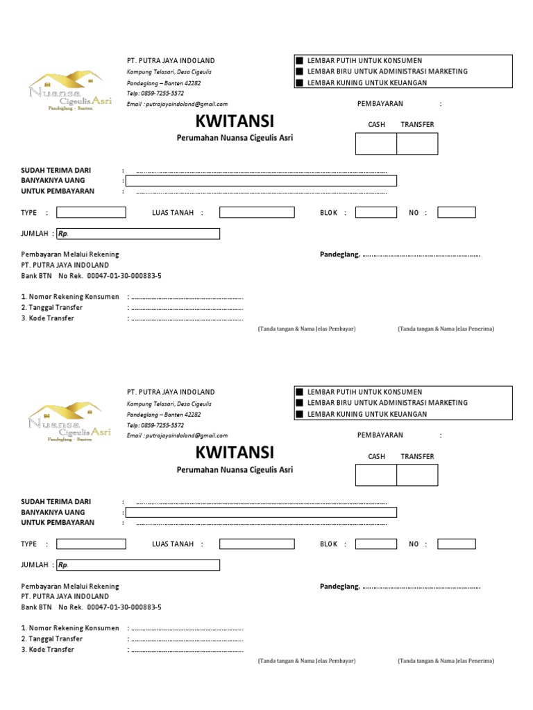 KWITANSI Perumahan Nuansa Cigeulis Asri | PDF