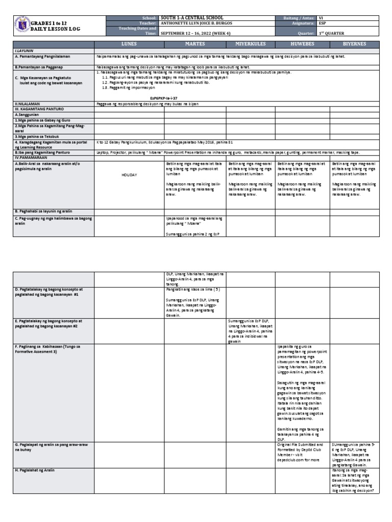 DLL - Esp 6 - Q1 - W4 | PDF