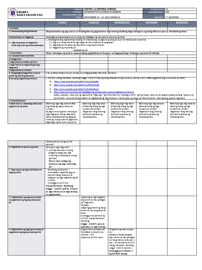 DLL - Esp 6 - Q1 - W5 | PDF