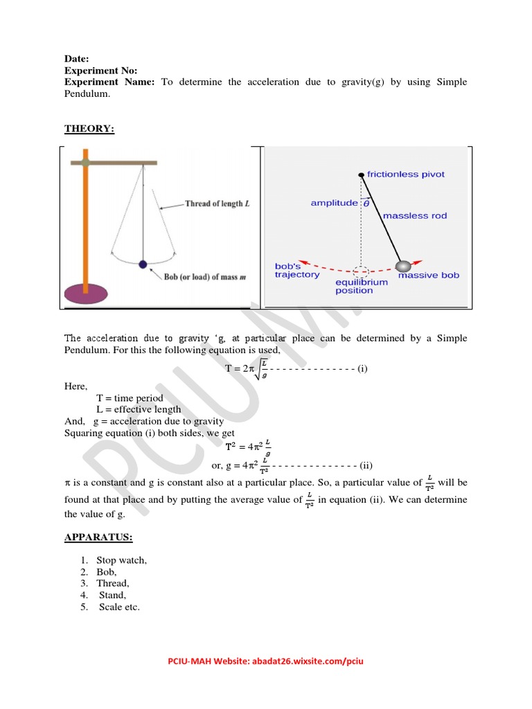 Determine G by Using Simple Pendulum | PDF | Pendulum | Applied And ...