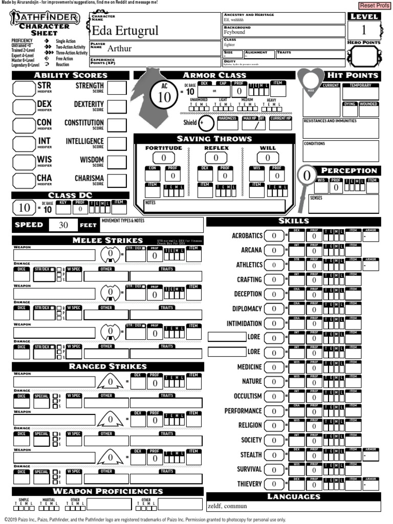 Form-Fillable Pathfinder 2e Sheet W Calc | PDF | Fantasy Games | Role ...