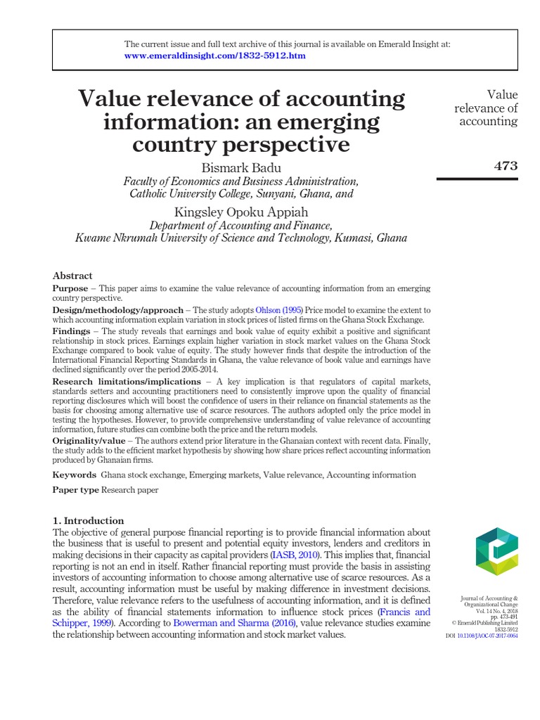 Value Relevance of Accounting | Download Free PDF | Stocks ...