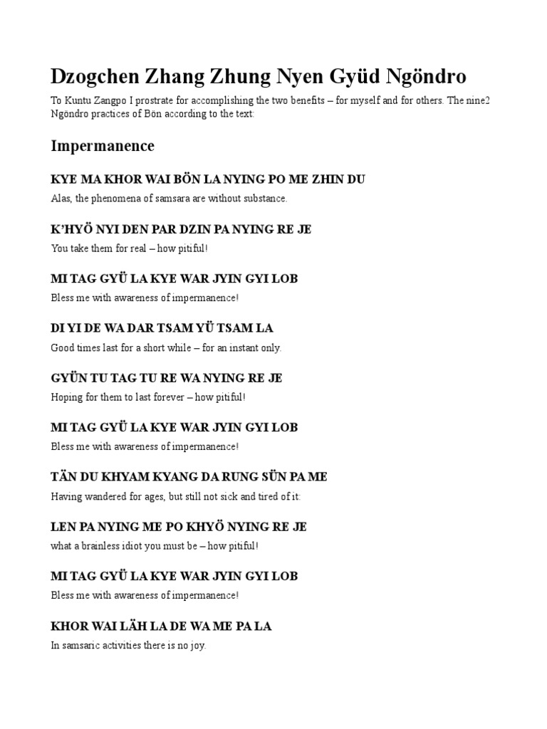 Dzogchen Zhang Zhung Nyen Gyüd Ngöndro | PDF | Dzogchen | Vajrayana