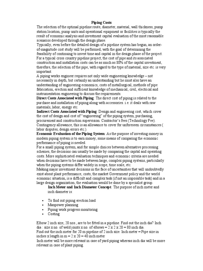 Piping Cost | PDF | Pipe (Fluid Conveyance) | Mechanical Engineering