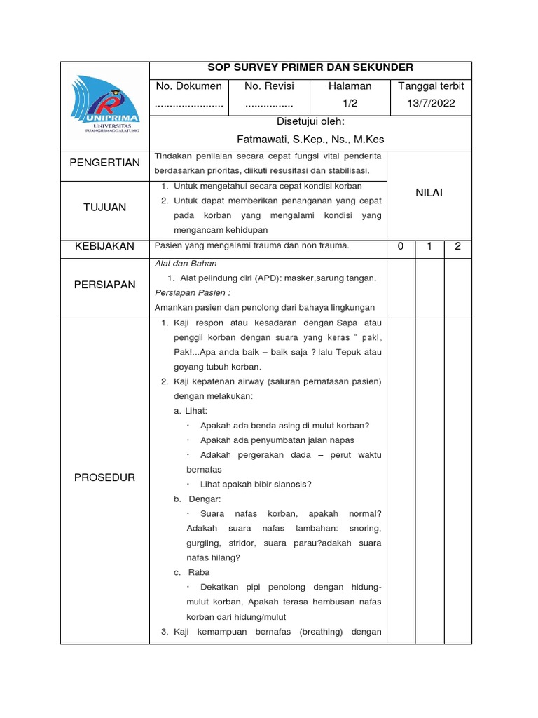 Sop Survey Primer Dan Sekunder | PDF