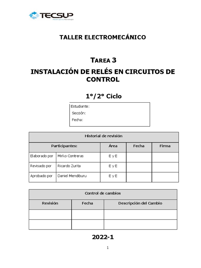 TEM Tarea 3 Guía - Instalación de Relés en Circuitos de Control 2022++ | PDF | Relé | Electricidad
