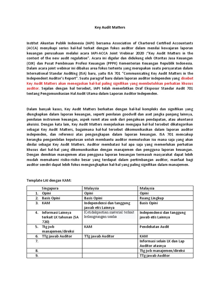 KAM dalam Laporan Audit Keuangan | PDF
