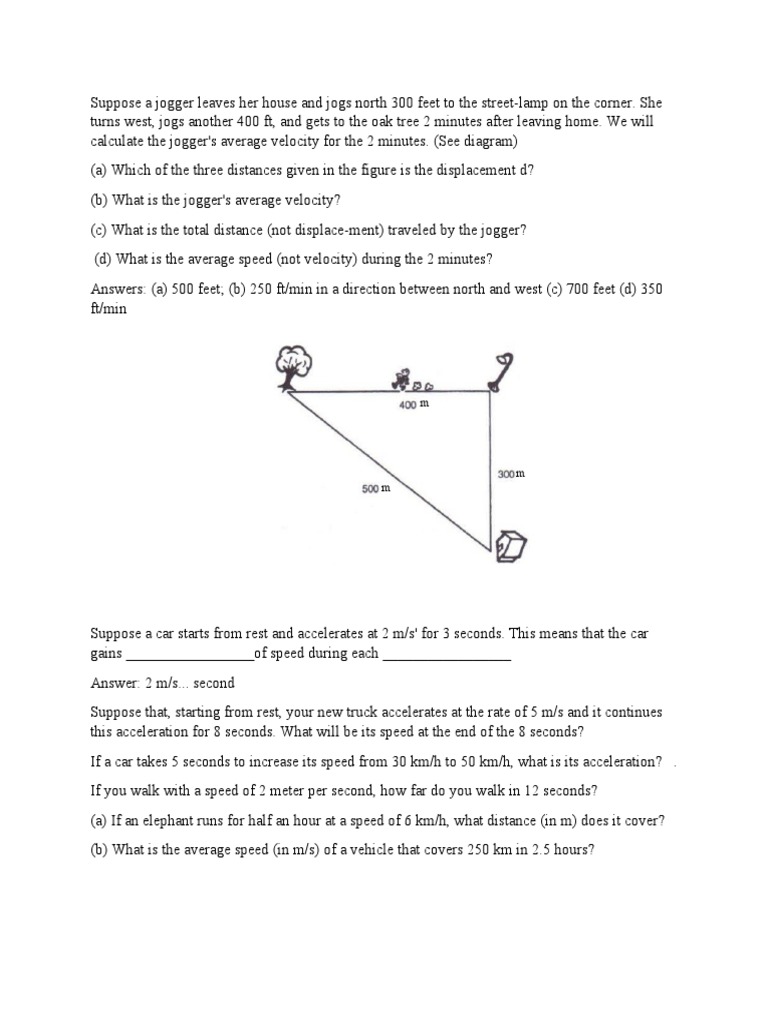Speed, Velocity and Acceleration Problems | PDF
