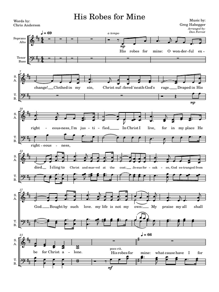 His Robes For Mine | PDF | Pitch (Music) | Vocal Music