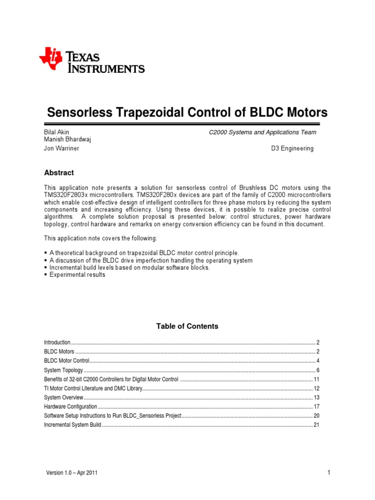 Sensorless Trapezoidal Control of BLDC Motors | PDF | Electric Motor ...