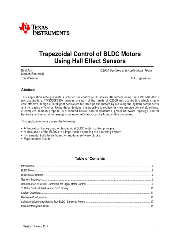 Trapezoidal Control of BLDC Motors Using Hall Effect Sensors | PDF ...