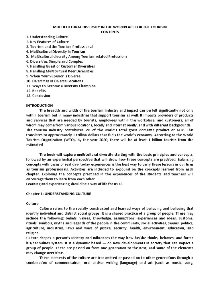 Multicultural Diversity in The Workplace For The Tourism | PDF ...