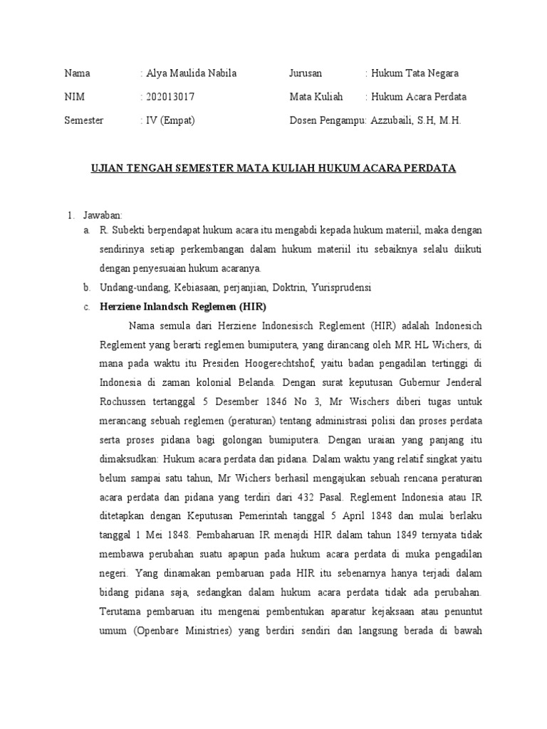 Uts Hukum Acara Perdata - Alya Maulida Nabila. | PDF