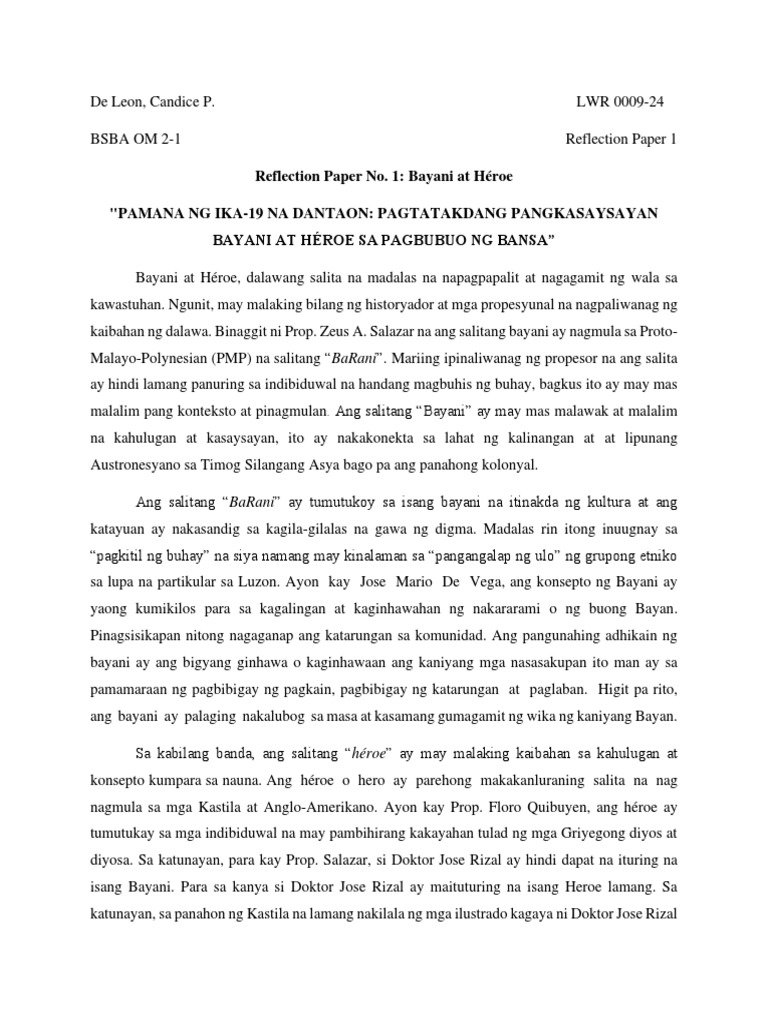 De Leon, Candice - Reflection Paper No.1 | PDF