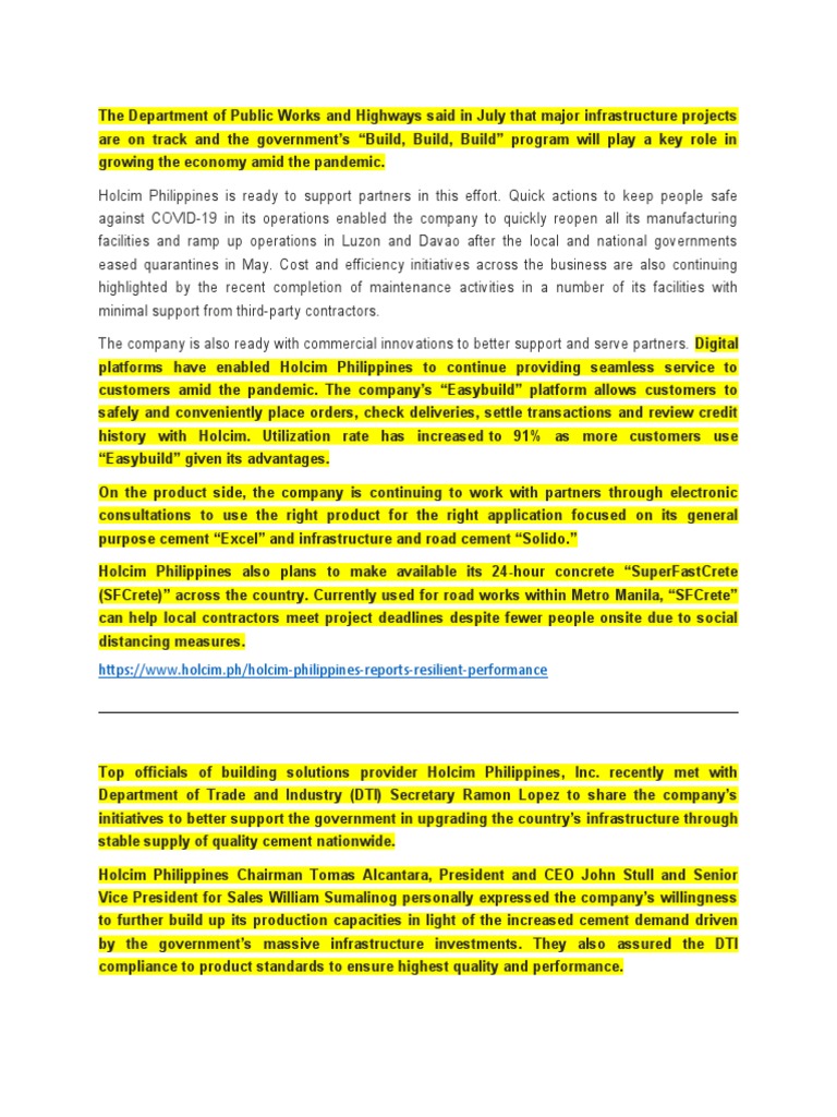 HLCM Build, Build, Build References | PDF | Concrete | Cement