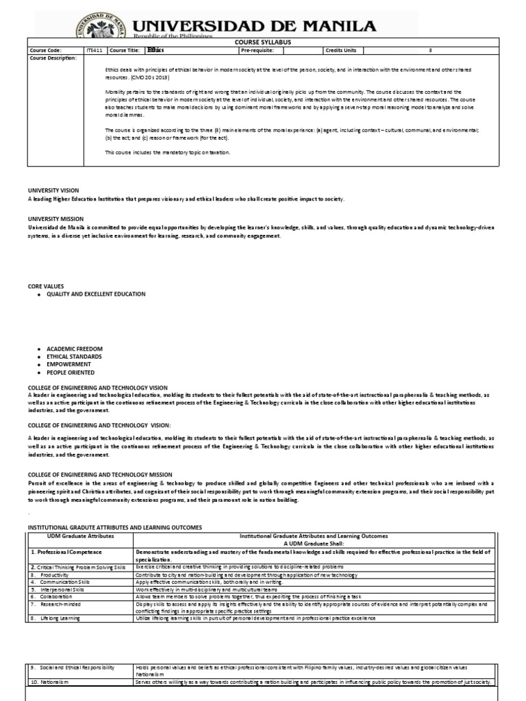 Ethics Syllabus 2022 | PDF | Morality | Virtue Ethics
