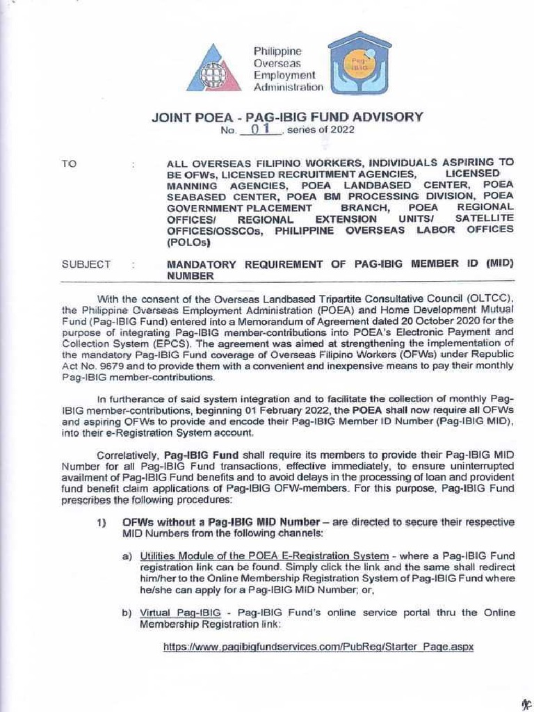 PAGIBIG POEA Advisory | PDF