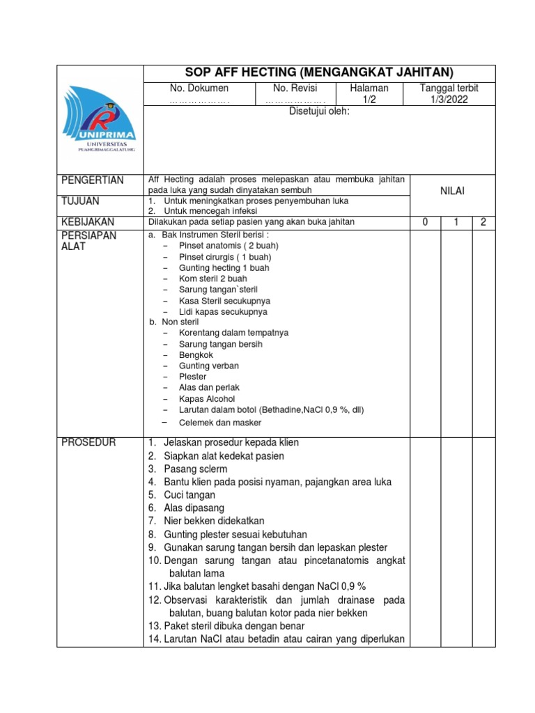 Sop Aff Hecting (Angkat Jahitan) | PDF