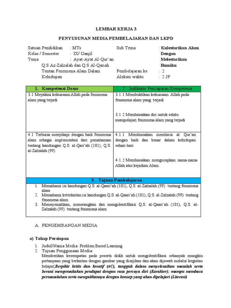 LK3 Lembar Kerja Penyusunan Media Dan LKPD | PDF